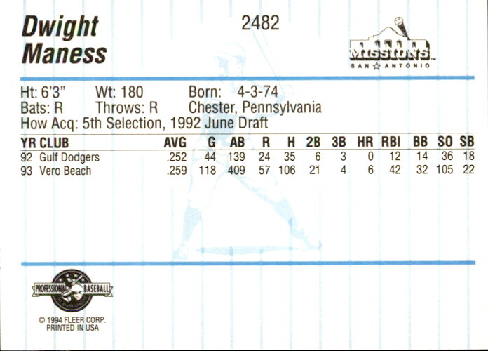 1994 San Antonio Missions Fleer/ProCards 2482 Dwight Maness Chester ...