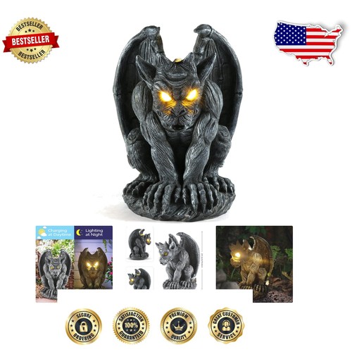 Hand-Painted Gothic Winged Gargoyle with Solar Lights - Garden Guardian ...