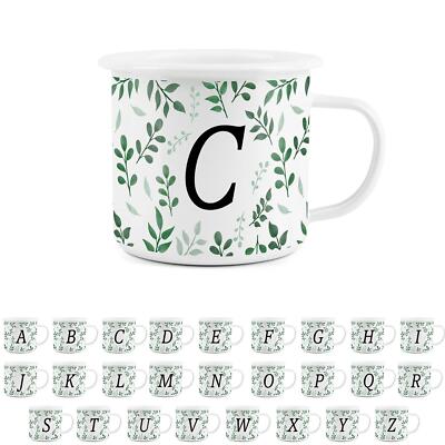 Enamel Camping Mug - Green Leaves Foliage Letter C Mug - Tea/Coffee ...
