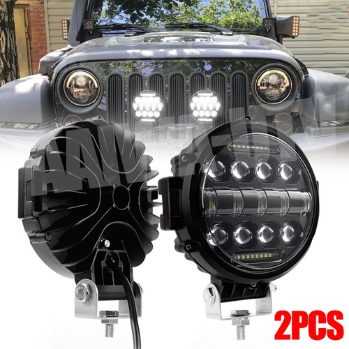 2x 6" Round LED Pods Driving Light Bar DRL Work Light Flood Spot SUV ...