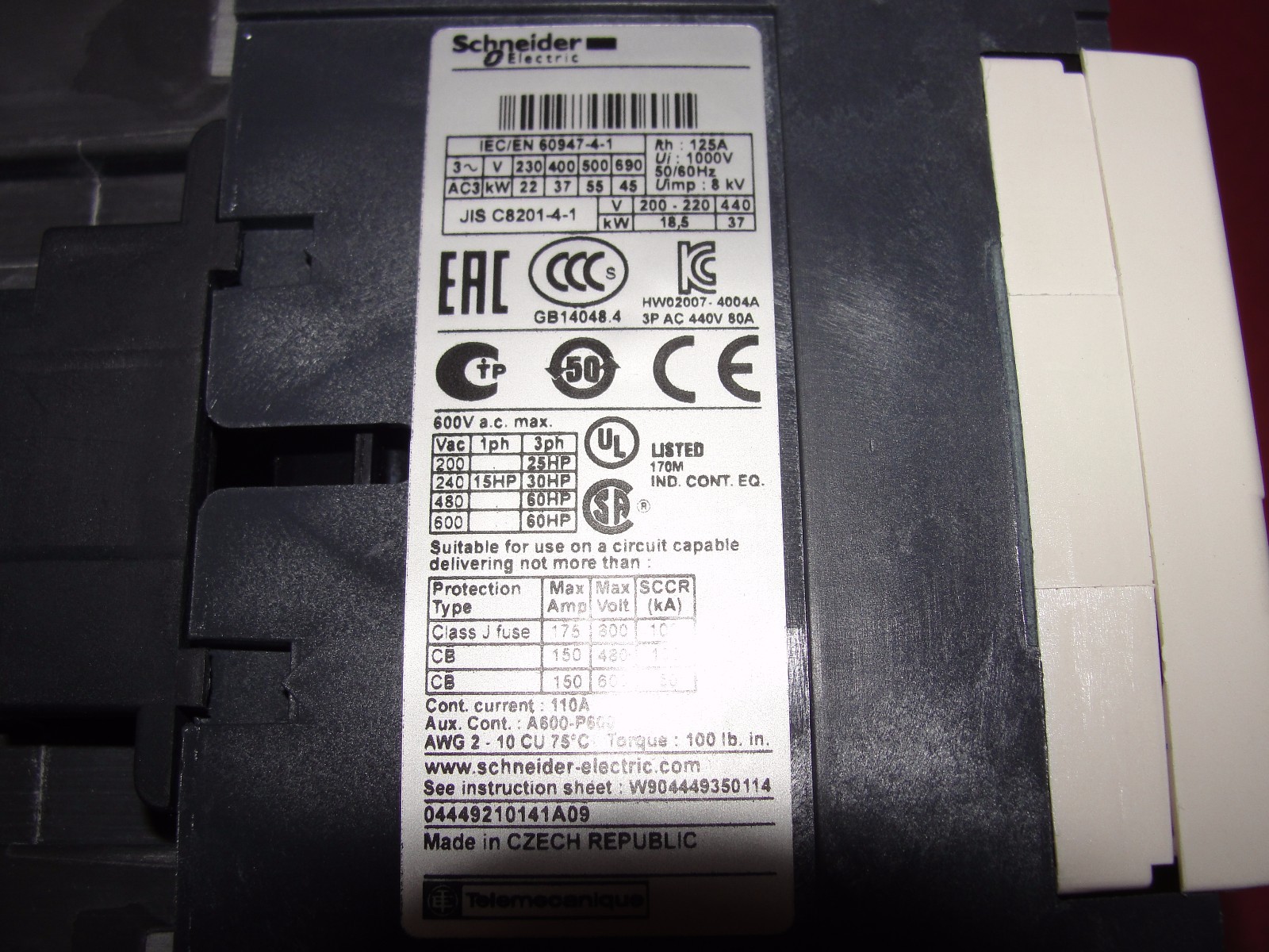 Schneider Electric LC1D806 TeSys 3 Pole 80A Contactor 24V 50-60Hz | eBay