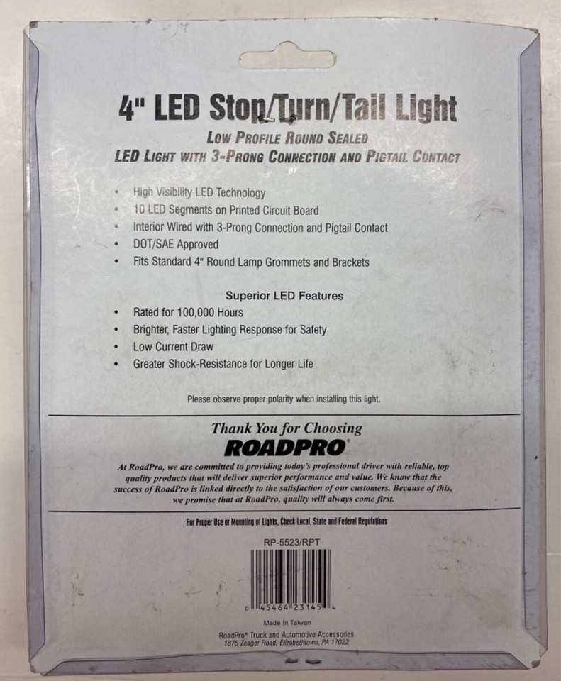 RoadPro 4" LED Stop/Turn/Tail Light (RP-5523/RPT) Posi-View LED | eBay