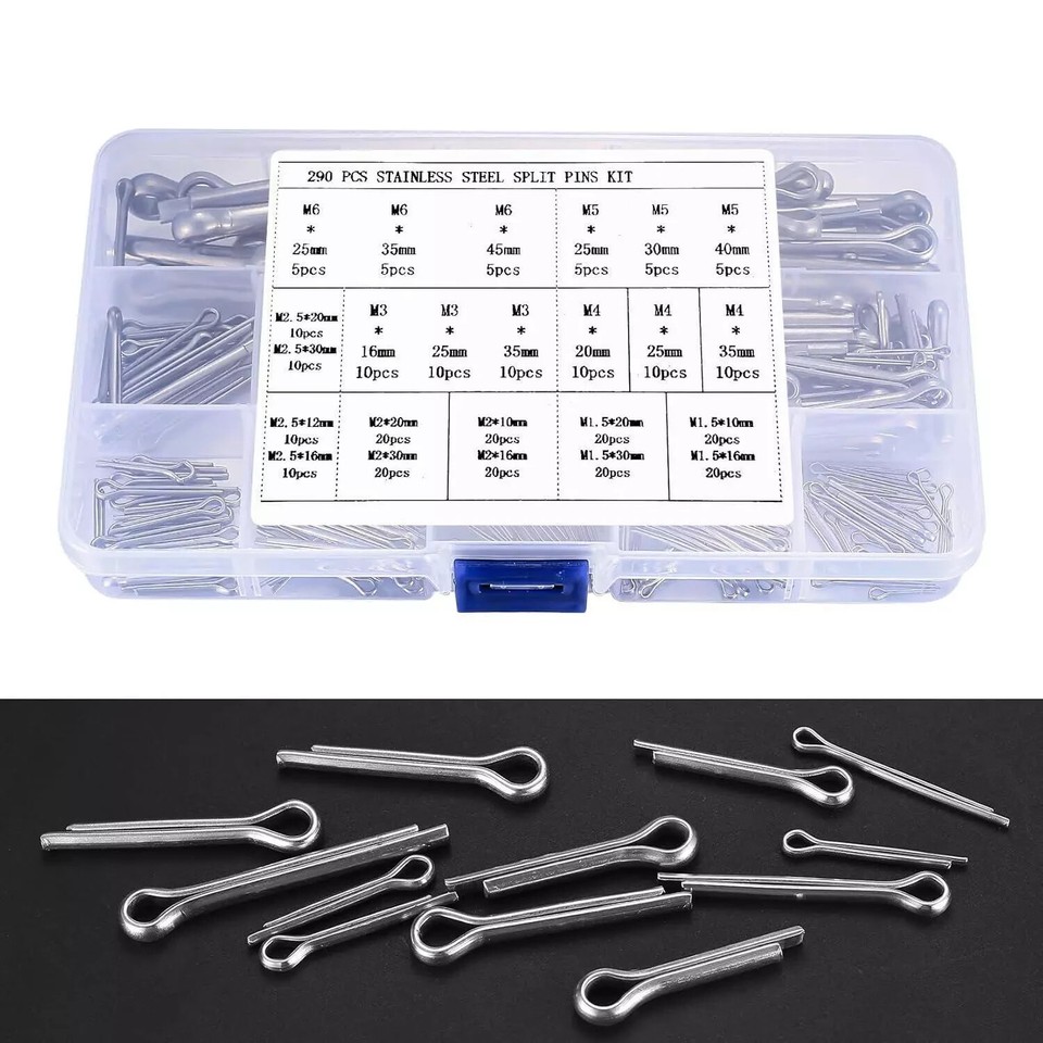 290 Pcs Stainless Steel Cotter Pins Set, 24 Sizes Cotter Pin Clip Key ...