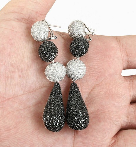 925 Sterling Silver 1 Ct Black Spinel Moissanite Omega Back Drop Dangle ...