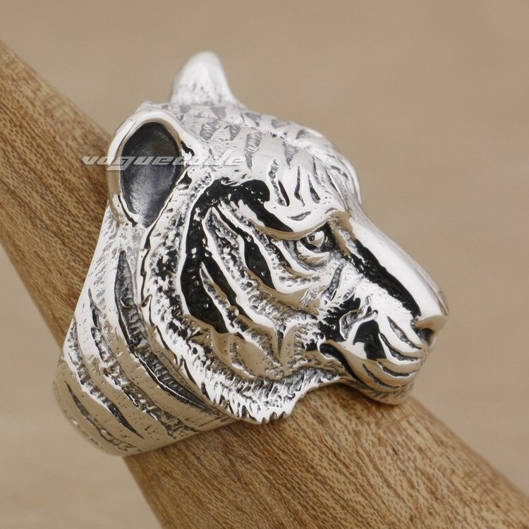 Huge 925 Sterling Silver Tiger Ring Mens Biker Punk Jewellery 9M005C UK ...