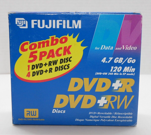 Fujifilm Combo 5 Pack DVD+RW and DVD+R Discs For Data & Video 4.7 GB ...