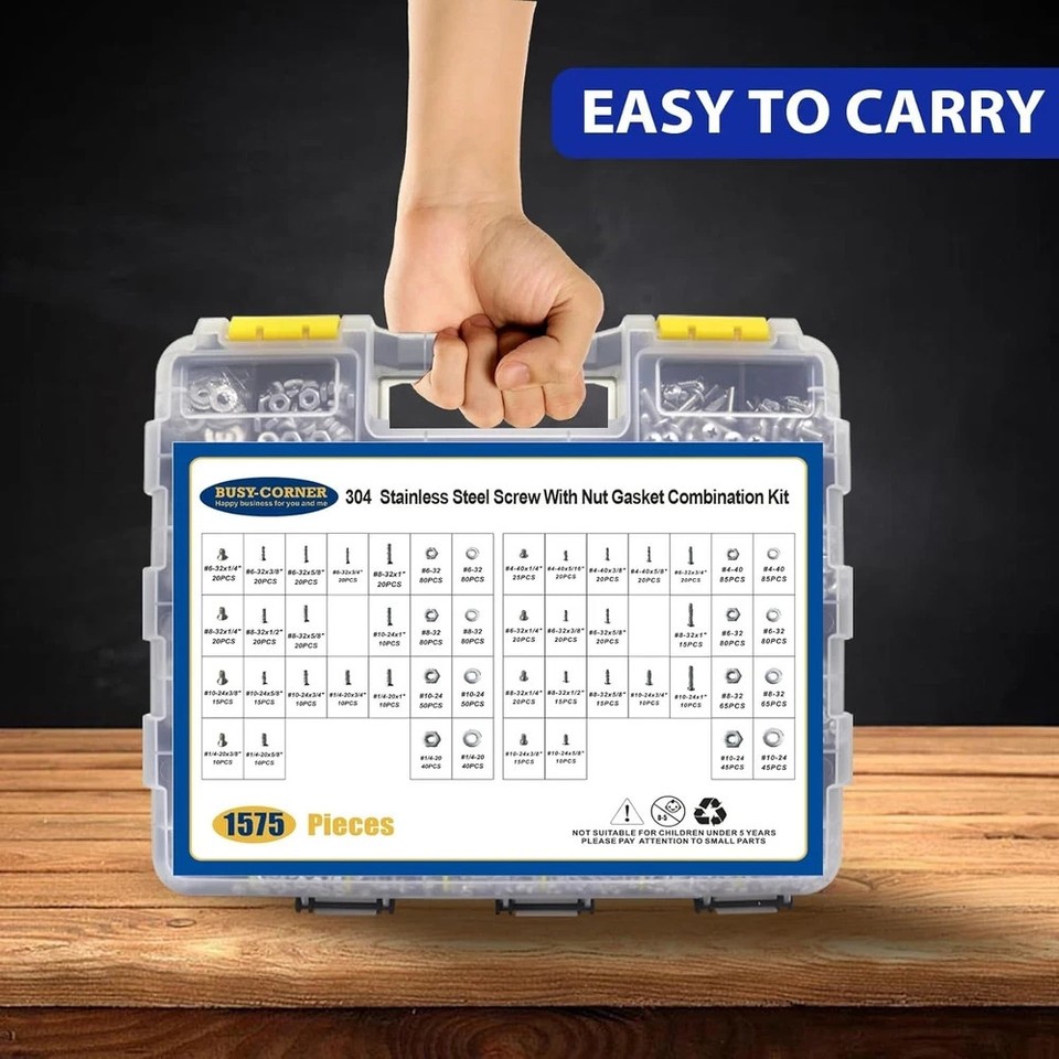 1575 PCS Nuts and Bolts Assortment Kit, Stainless Steel Phillips Pan ...