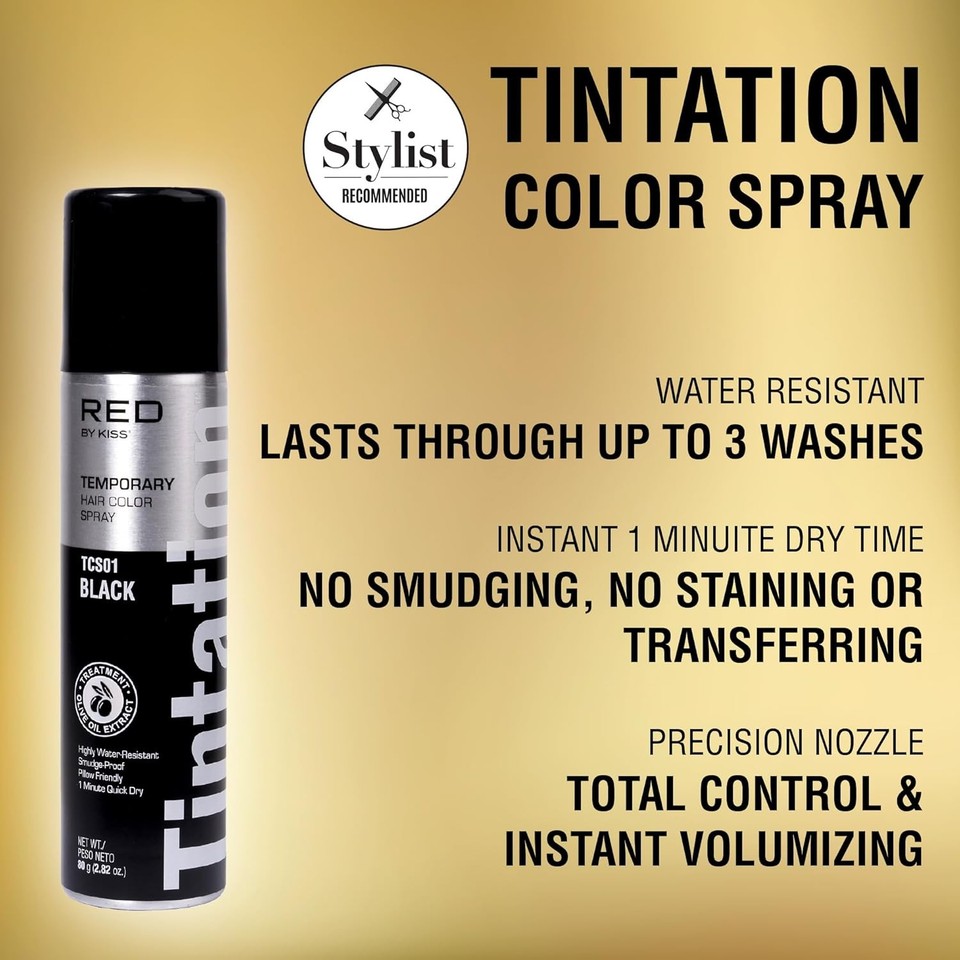Red by Kiss Tintation Temporary Hair Color Spray, Instant Gray Root ...
