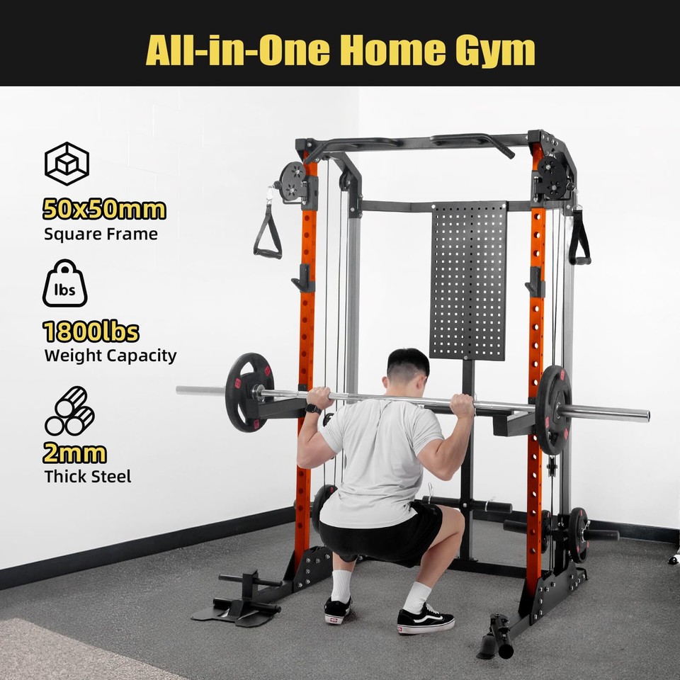2000 LBS Power Cage Power Rack Dual Independent Pulley System Workout ...