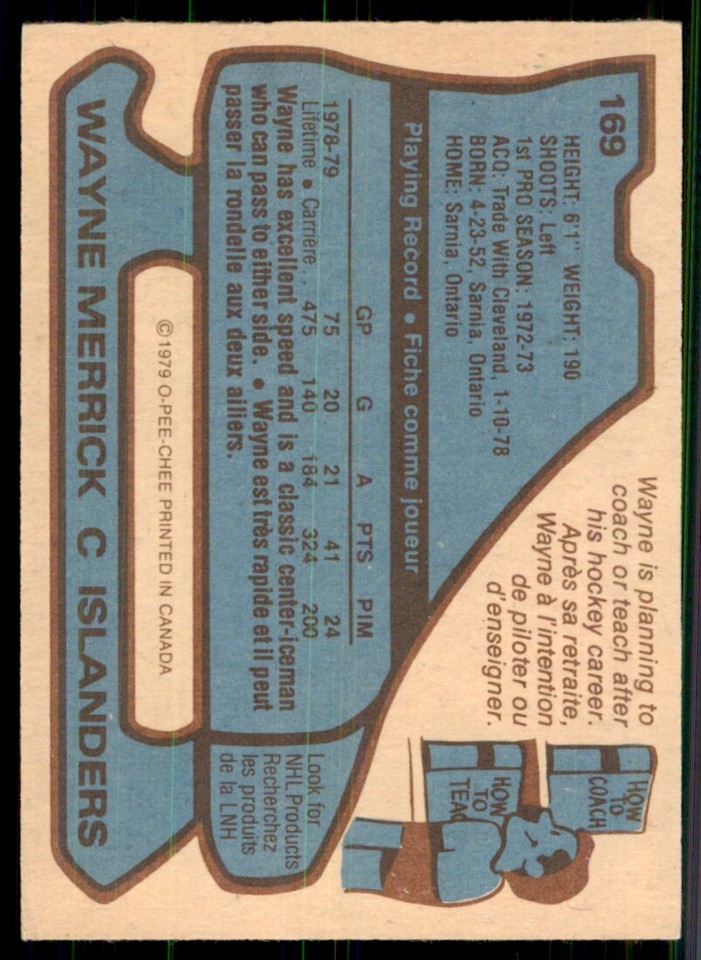 1979-80 O-Pee-Chee Wayne Merrick New York Islanders #169 | eBay