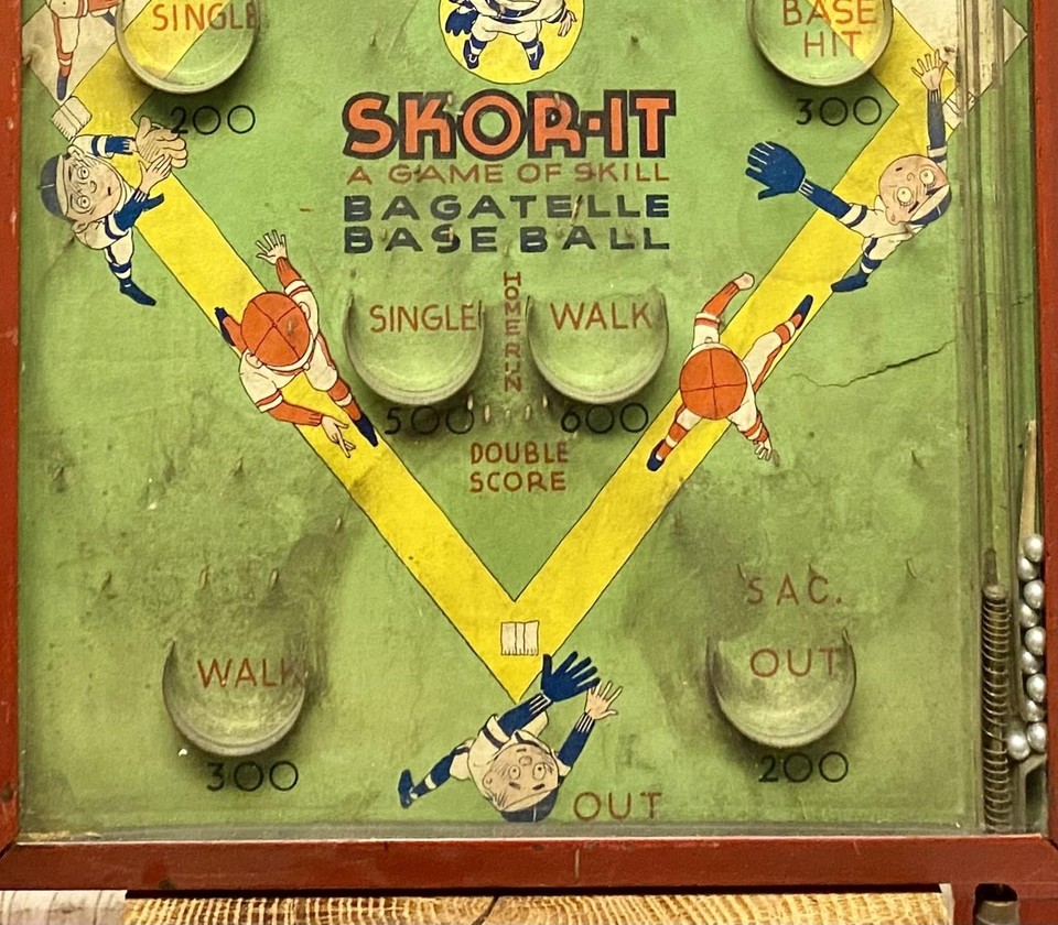 Vintage 1920s Skor-It Baseball Bagatelle Pinball Game Toy Northwestern ...