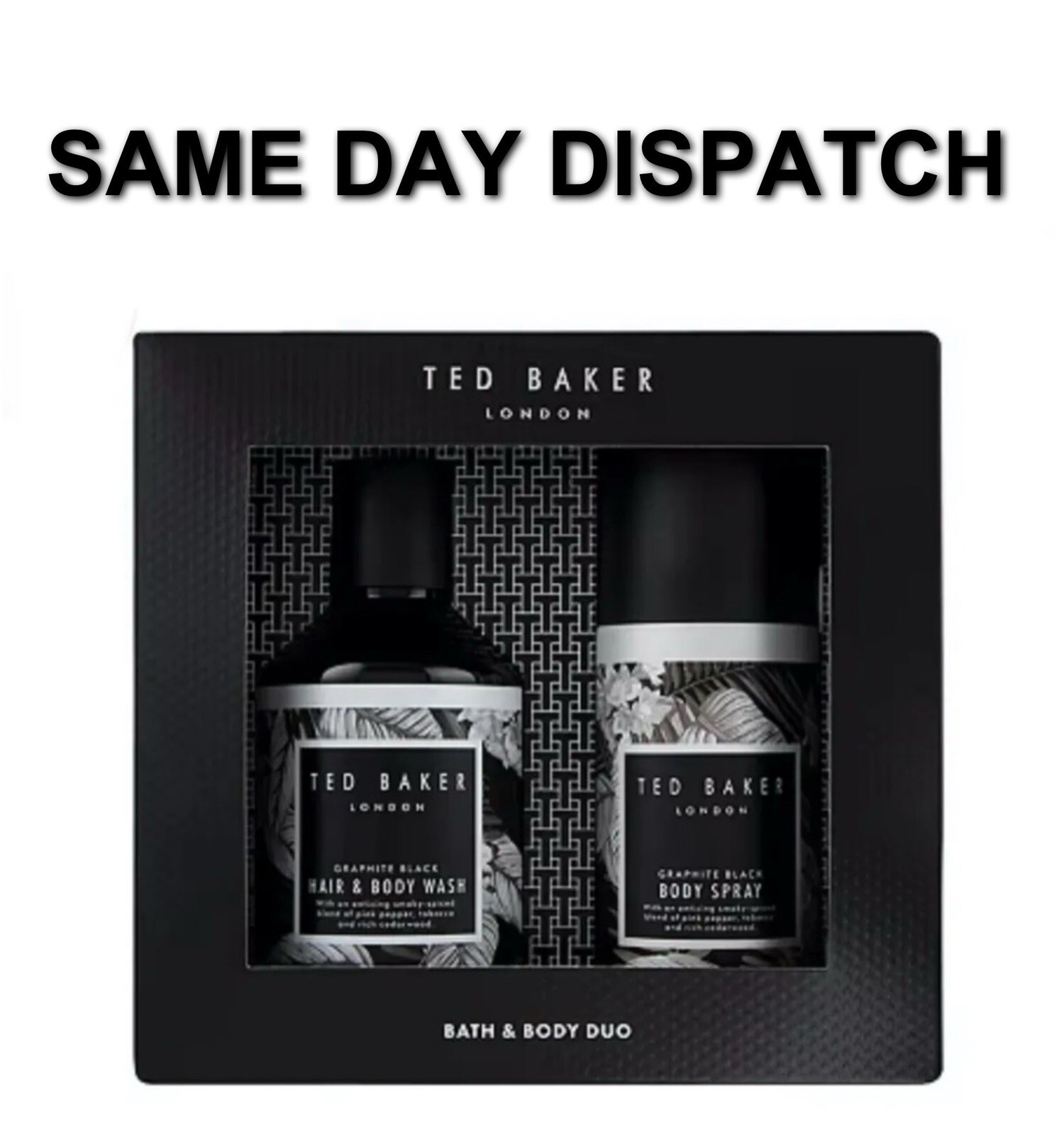 Ted Baker GRAPHITE BLACK Bath & Body Duo Wash & Spray Mens Xmas Gift ...