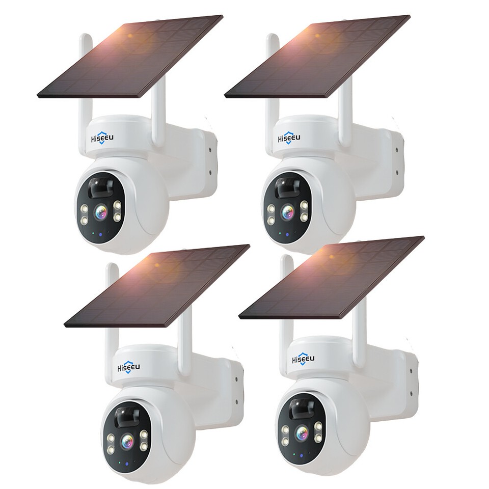 1~4PCS Hiseeu WIFI Solar Panel Battery 4MP Wireless PTZ PIR IP Security ...