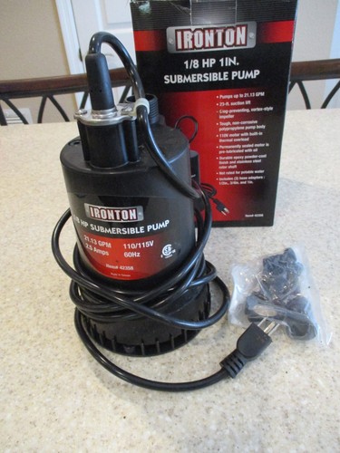 NEW (Other) IRONTON 1/8HP 1" Submersible Pump w/3 Hose Adapters/110V ...