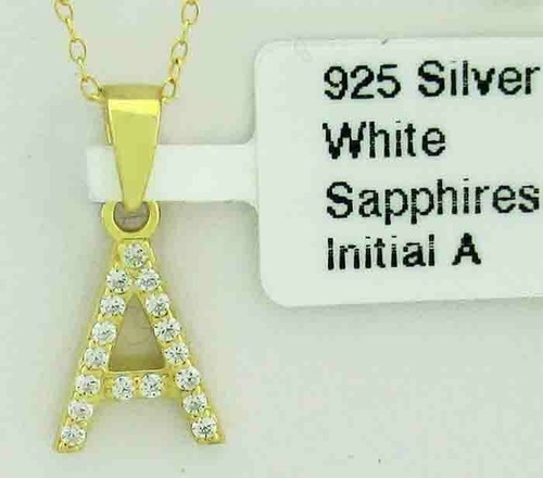 LAB CREATED WHITE SAPPHIRES INITIAL A PENDANT NECKLACE 925 SILVER ...