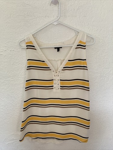 Express Yellow Stripe V Neck Sleeveless Tank Top Shirt Size Medium ...