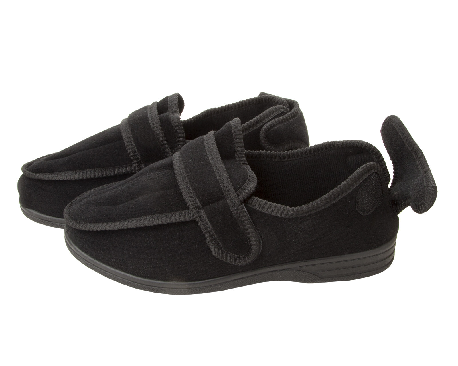 MENS BLACK ORTHOPAEDIC EEE FIT EXTRA WIDE OPENING DIABETIC SLIPPERS UK ...