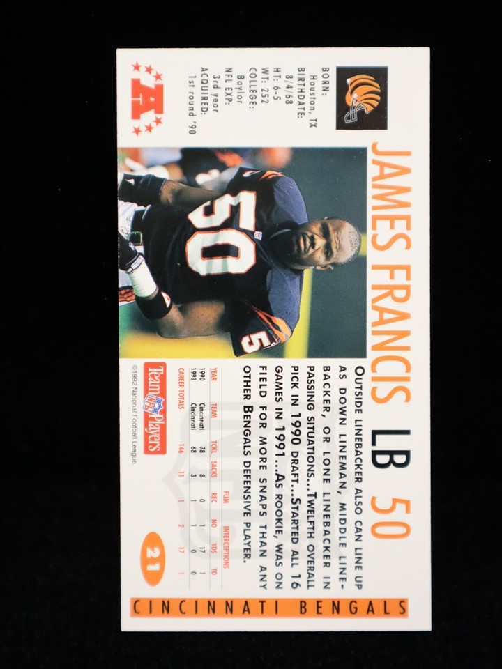 1992 James Francis Cincinnati Bengals GameDay Card #21 | eBay