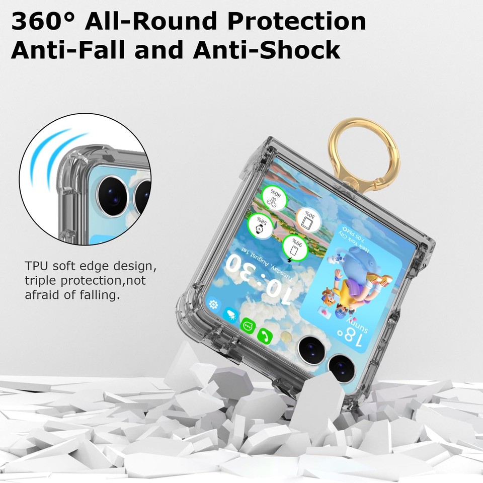 Galaxy Z Flip 7 Case w/ Screen Protector & Hinge Cover Clear Black ...