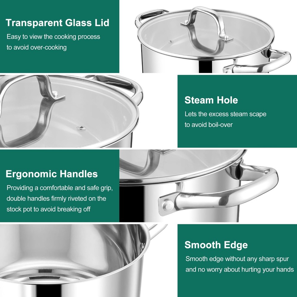 5 QT Stock Pot Tri-Ply Bottom Stainless Steel Stockpot Cooking Soup ...