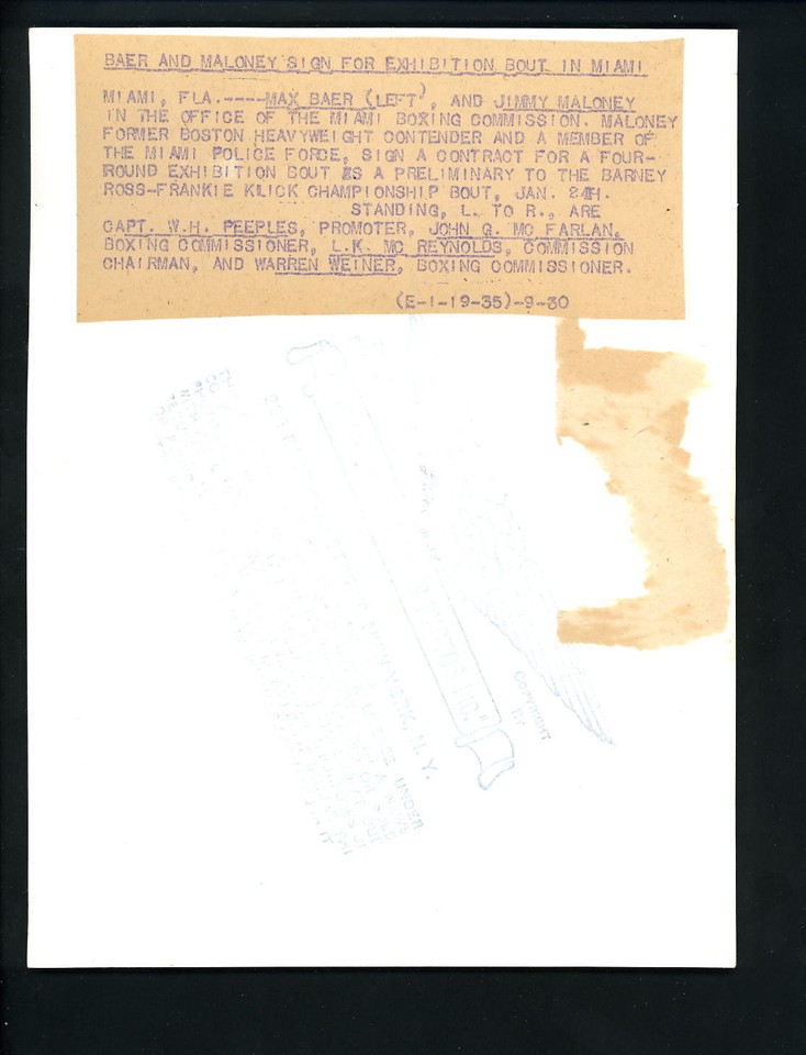 Max Baer & Jimmy Maloney 1935 Miami Boxing Press Photo Warren Weiner | eBay