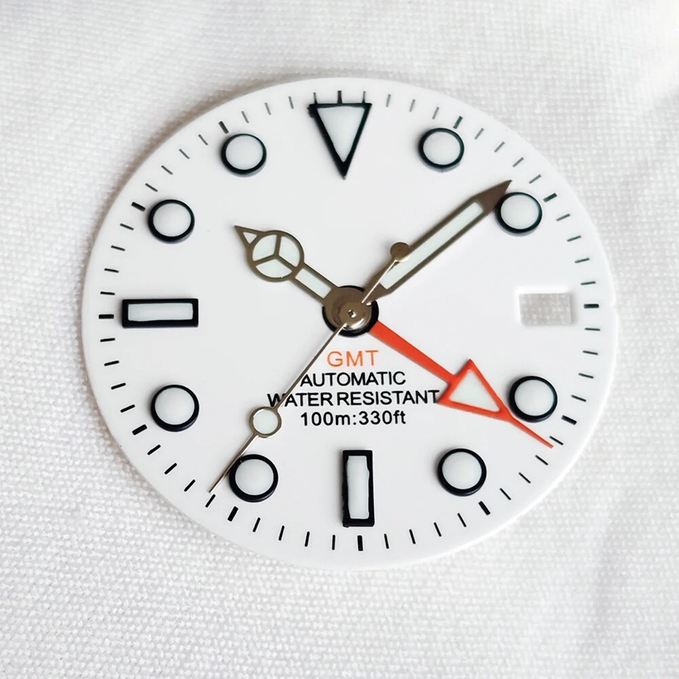 NH34 NH34A Movement GMT 28.5Mm White Black Sterile Watch GMT Mark Dial ...
