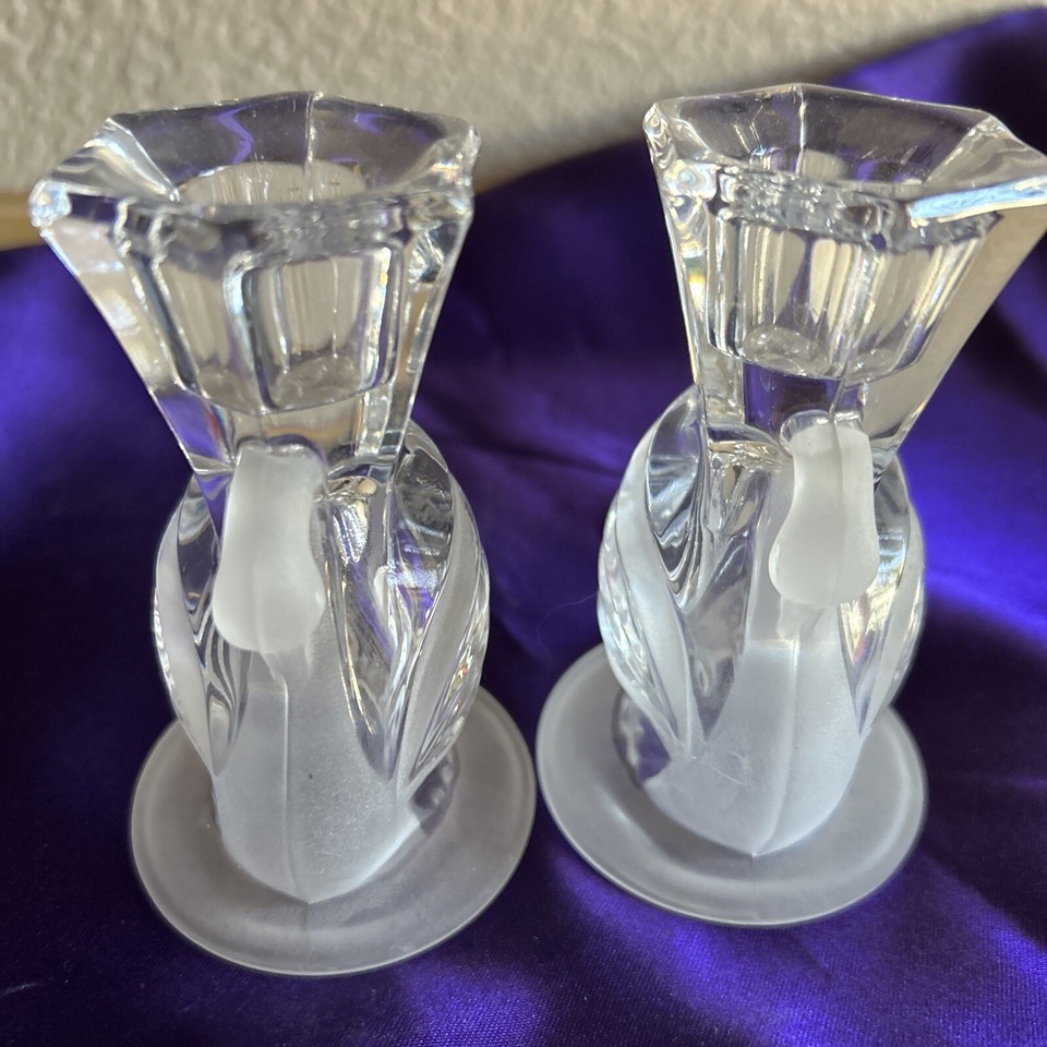 Vintage Pair Of Party Lite Frosted Glass Swan Candle Holders | eBay