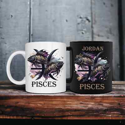 Pisces Zodiac Purple Back & Gold Fish Mug | eBay Australia