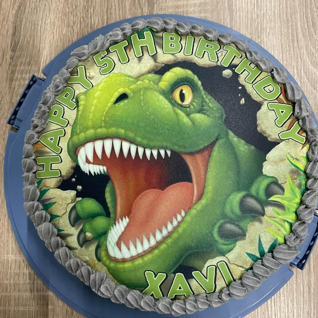 T Rex Birthday Cake Ideas Dinosaurs & Monstera Leaves Edible Fondant