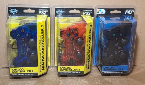 LOT Of 3 NEW PS2 Analog Controllers Blue Red Black Bulletproof TTX Tech ...