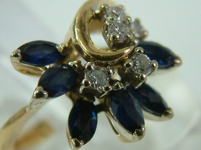 1970S SOLID 18CT YELLOW GOLD SAPPHIRES DIAMONDS FLOWER SPRAY CLUSTER ...