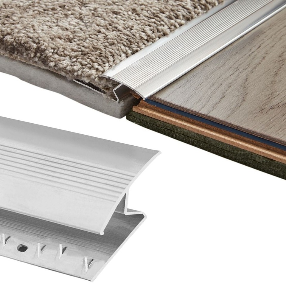 Carpet to Laminate Tile Floor Z Door Bar - 0.9m Silver Threshold Trim ...