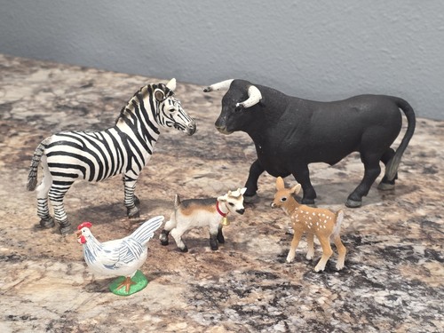 5 Schleich Zebra Bull Chicken Goat Deer Farm Animals D-73527 | eBay