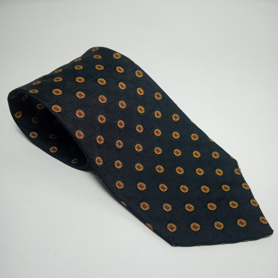 Hugo Boss Tie Mens Woven Silk Medallion Print Italy 60" Black Gold Red ...