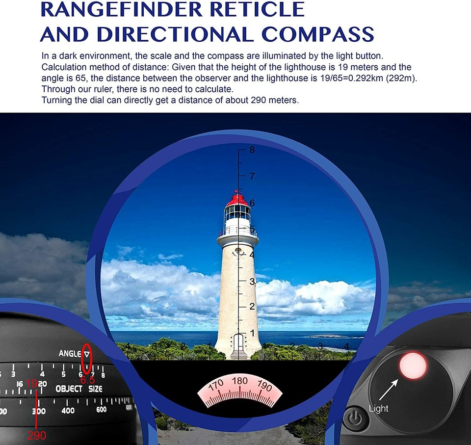 10X50 Marine Binoculars Waterproof with Rangefinder Compass for Hunting ...