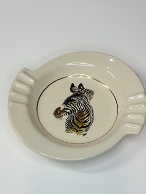 Animal Ashtray Zebra Made In Korea Gold Trim White Ceramic | eBay