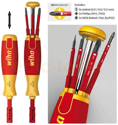 WIHA 6 Piece Slim-Bit Magazine VDE Screwdriver Phillips,Slot,Terminal ...