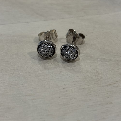 New Authentic PANDORA Pave Stud Earrings Round Droplets, Silver ...