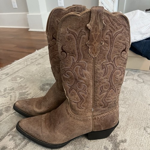 Justin Ladies 9 B Mckayla 12" Tan Stampede Western Boots L2561 Shoe ...