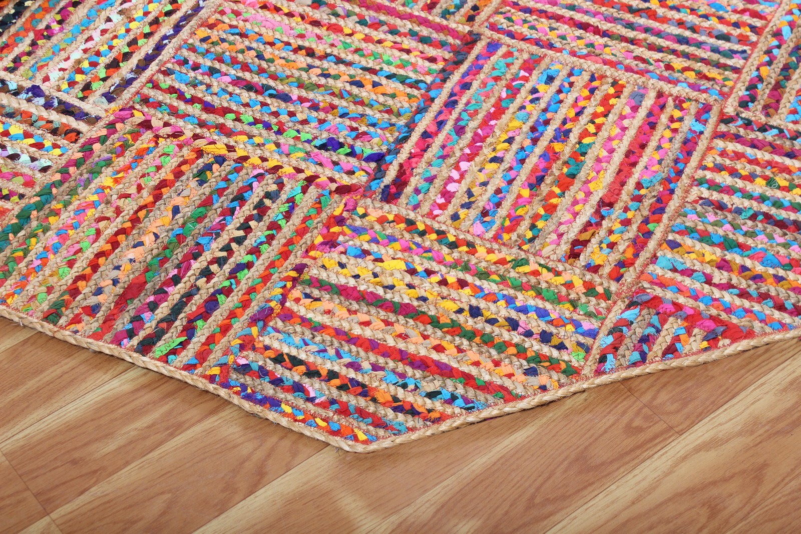 Red Octagon Kilims Hand Braided Cotton Jute Area Rug Living Room ...