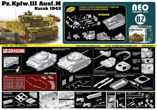DRAGON 6521 1/35 SCALE Pz.Kpfw.III Ausf.M Kursk 1943 TANK NEO SMART KIT ...