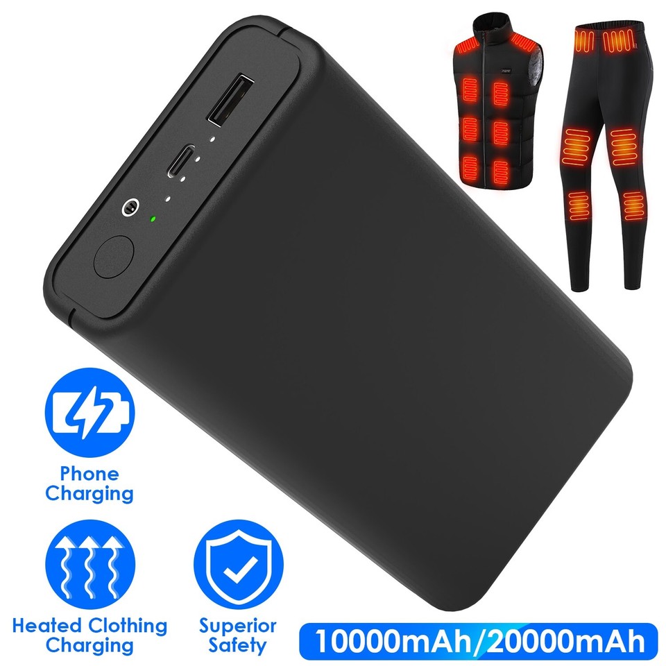 20000mAh Power Bank For Heated Vest Jacket Pants Scarf DC7.4V Battery ...