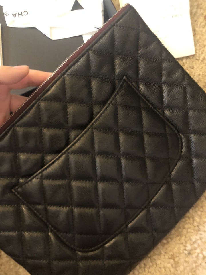 Chanel Classic Caviar Silver O Clutch Small | eBay