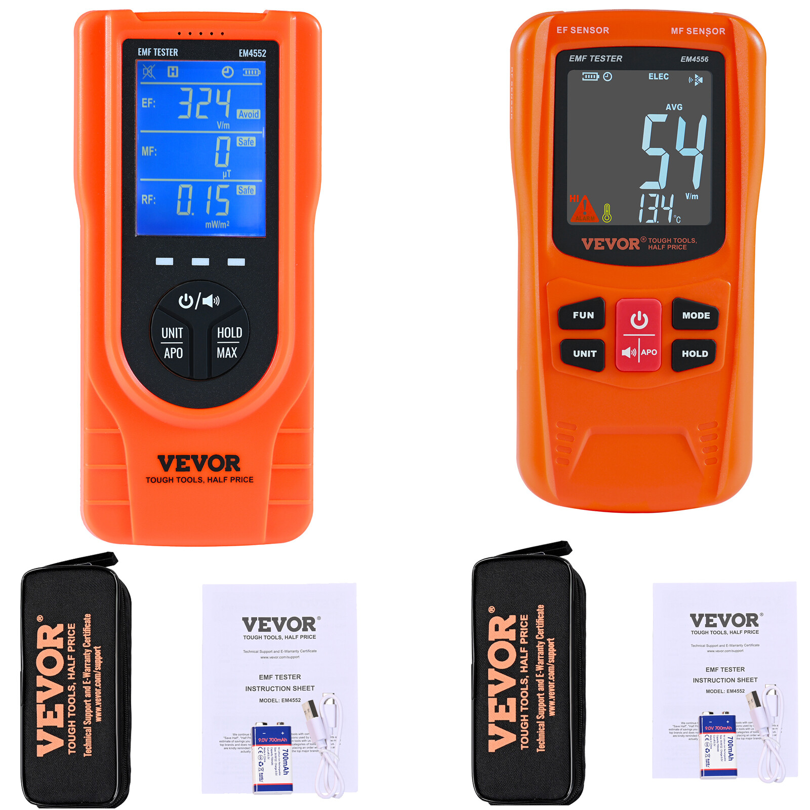 VEVOR Digital LCD 3-in-1 EMF Meter Electromagnetic Radiation Detector ...
