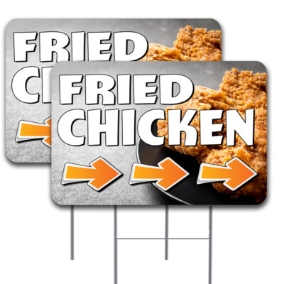 FRIED CHICKEN Arrow 2 Pack Double-Sided Yard Signs 16" x 24" with Metal ...
