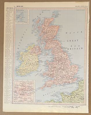 1953 Vintage Atlas Map Page - British Isles map on one side | eBay