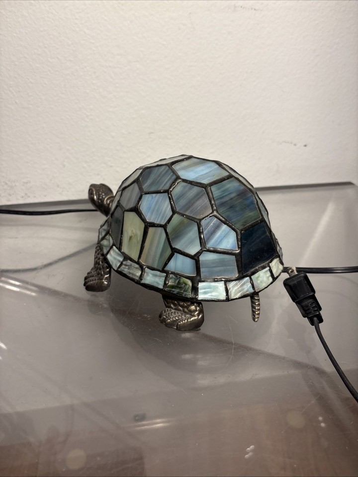 Vtg Stained Glass Tiffany Style Turtle Accent Table Lamp Night Light ...