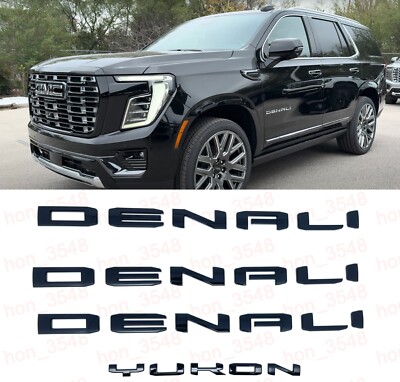 Gloss Black Door Rear DENALI Yukon Emblems Letters 2025 -2026 GMC Yukon ...