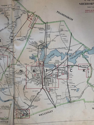1908 MIDDLESEX COUNTY MASSACHUSETTS SHERBORN NATICK ASHLAND TO DOVER ...