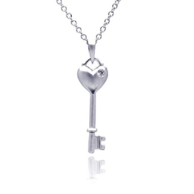 Sterling Silver Necklace w/ CZ Stone Heart Key Pendant | eBay
